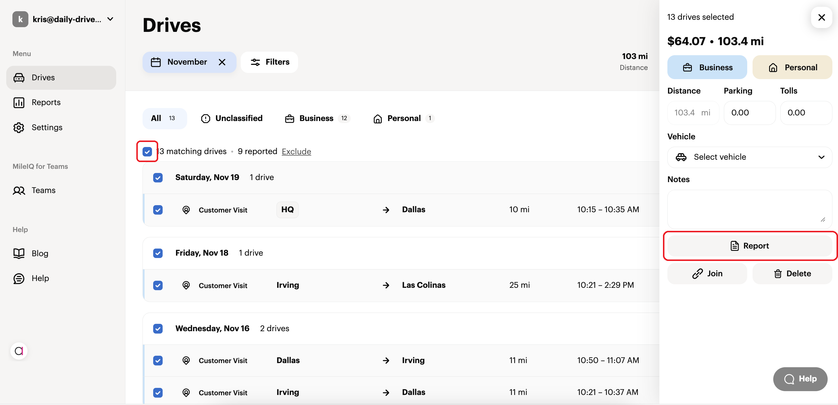 How to create a Report – MileIQ