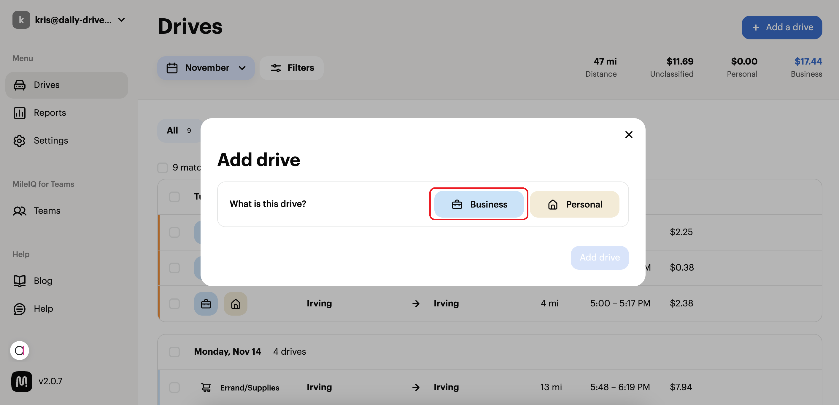 How to add a drive – MileIQ