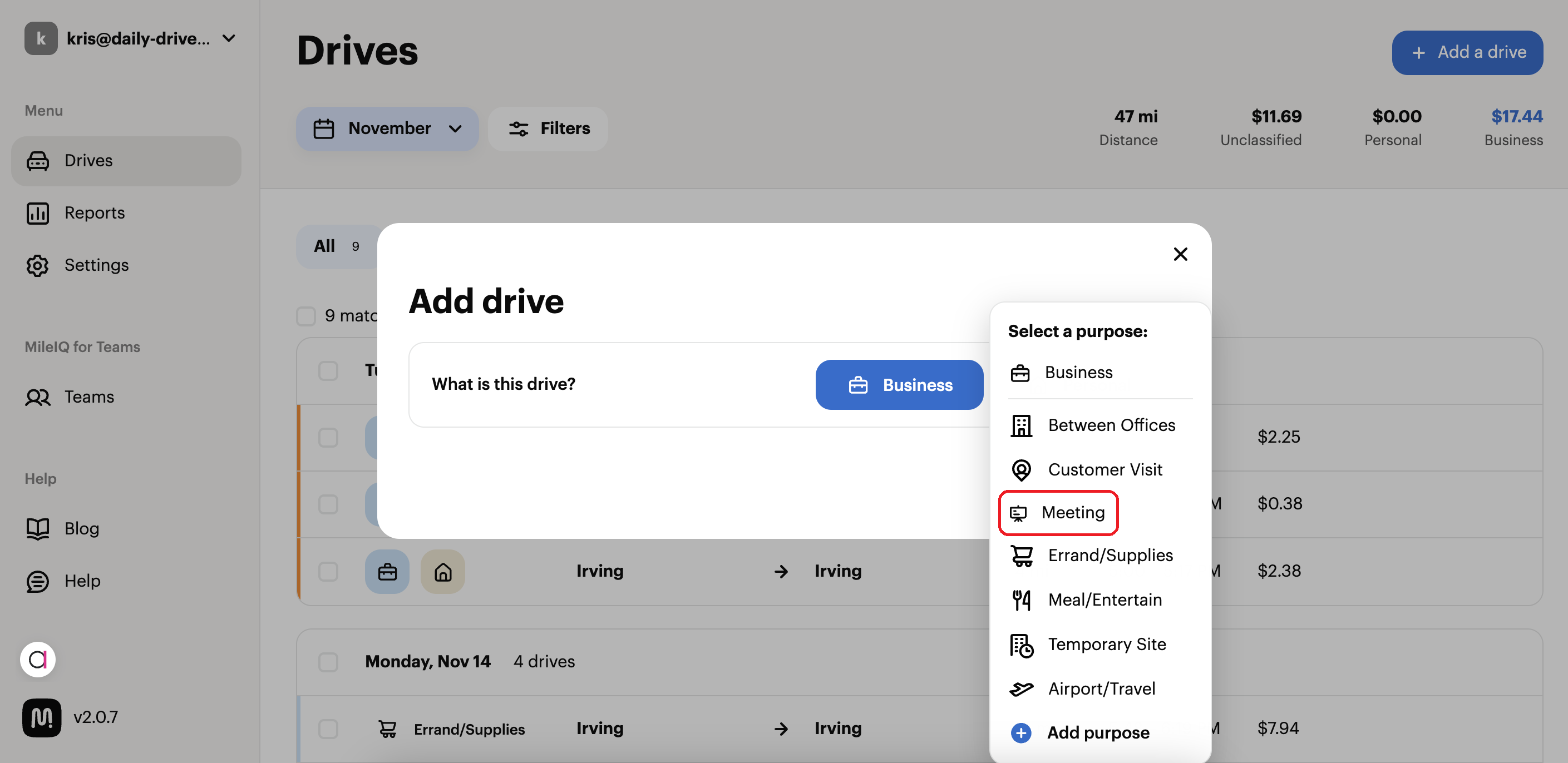 How to add a drive – MileIQ