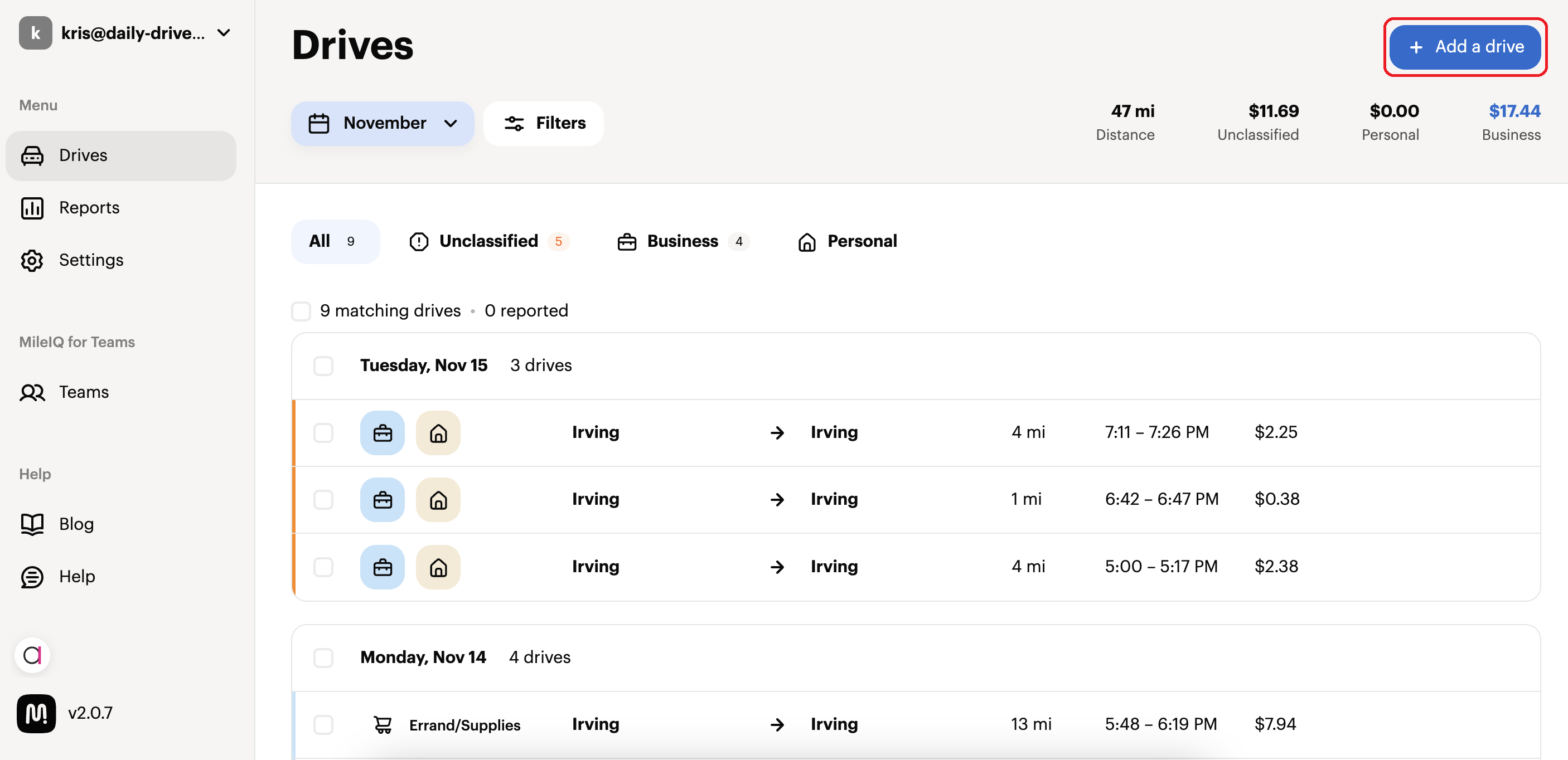 How to add a drive – MileIQ