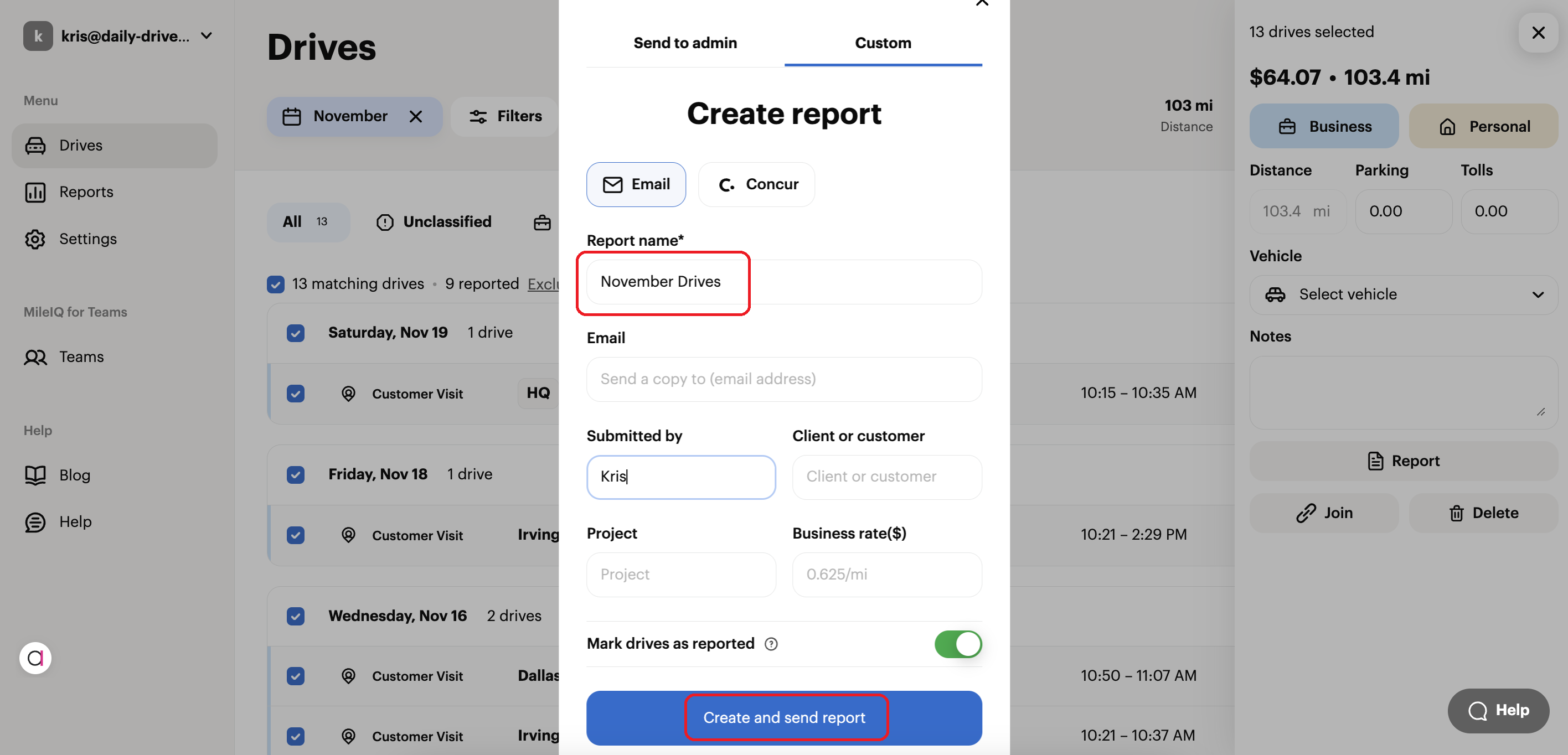 How to create a Report – MileIQ