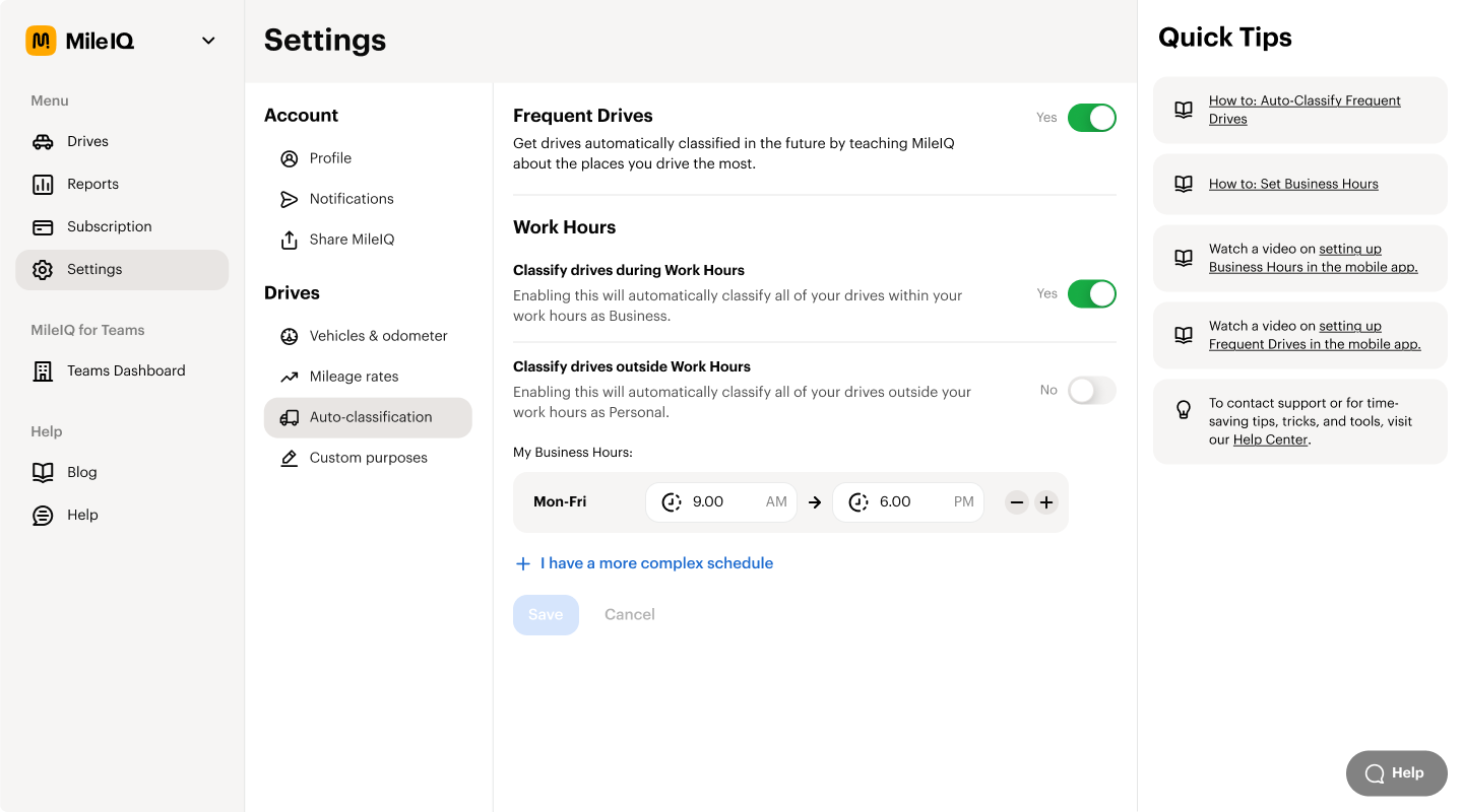 How to set Work Hours and Work Shifts – MileIQ